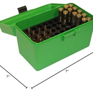 MTM H50-R-MAG Deluxe 50-Round Rifle Ammo Box 300 Win Mag 30-30 375 H&H 7mm Rem Mag, Green