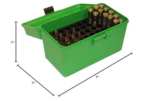 MTM H50-R-MAG Deluxe 50-Round Rifle Ammo Box 300 Win Mag 30-30 375 H&H 7mm Rem Mag, Green