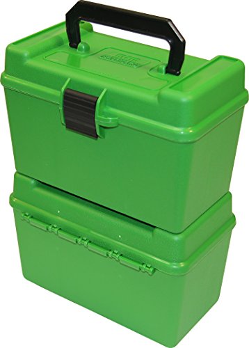 MTM H50-R-MAG Deluxe 50-Round Rifle Ammo Box 300 Win Mag 30-30 375 H&H 7mm Rem Mag, Green