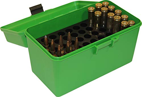 MTM H50-R-MAG Deluxe 50-Round Rifle Ammo Box 300 Win Mag 30-30 375 H&H 7mm Rem Mag, Green