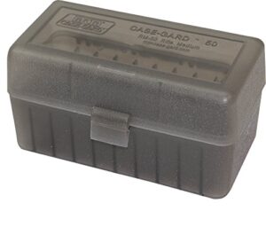 mtm 50 round flip-top rifle ammo box 220 swift 243 308 win, gray