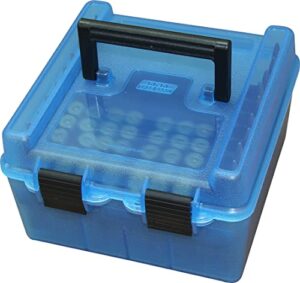 mtm r-100-mag-24 deluxe ammo box 100 round handle wsm wssm ultra mag, usa made, clear blue