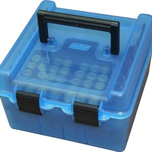 MTM R-100-MAG-24 Deluxe Ammo Box 100 Round Handle WSM WSSM Ultra Mag, USA Made, Clear Blue