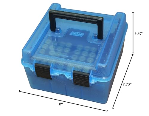 MTM R-100-MAG-24 Deluxe Ammo Box 100 Round Handle WSM WSSM Ultra Mag, USA Made, Clear Blue