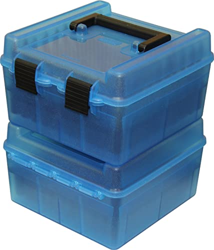 MTM R-100-MAG-24 Deluxe Ammo Box 100 Round Handle WSM WSSM Ultra Mag, USA Made, Clear Blue