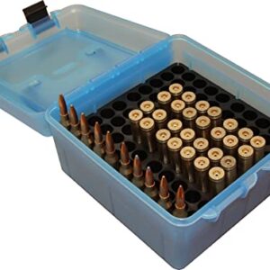 MTM R-100-MAG-24 Deluxe Ammo Box 100 Round Handle WSM WSSM Ultra Mag, USA Made, Clear Blue