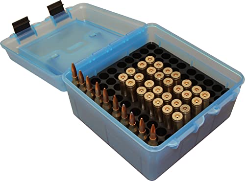 MTM R-100-MAG-24 Deluxe Ammo Box 100 Round Handle WSM WSSM Ultra Mag, USA Made, Clear Blue