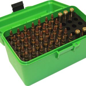 MTM H50-XL-10 H50-XL Deluxe 50 Round Rifle Ammo Box 270 300 WSM 300 338 Rem Ultra Mag 338 Lapua Mag, Green