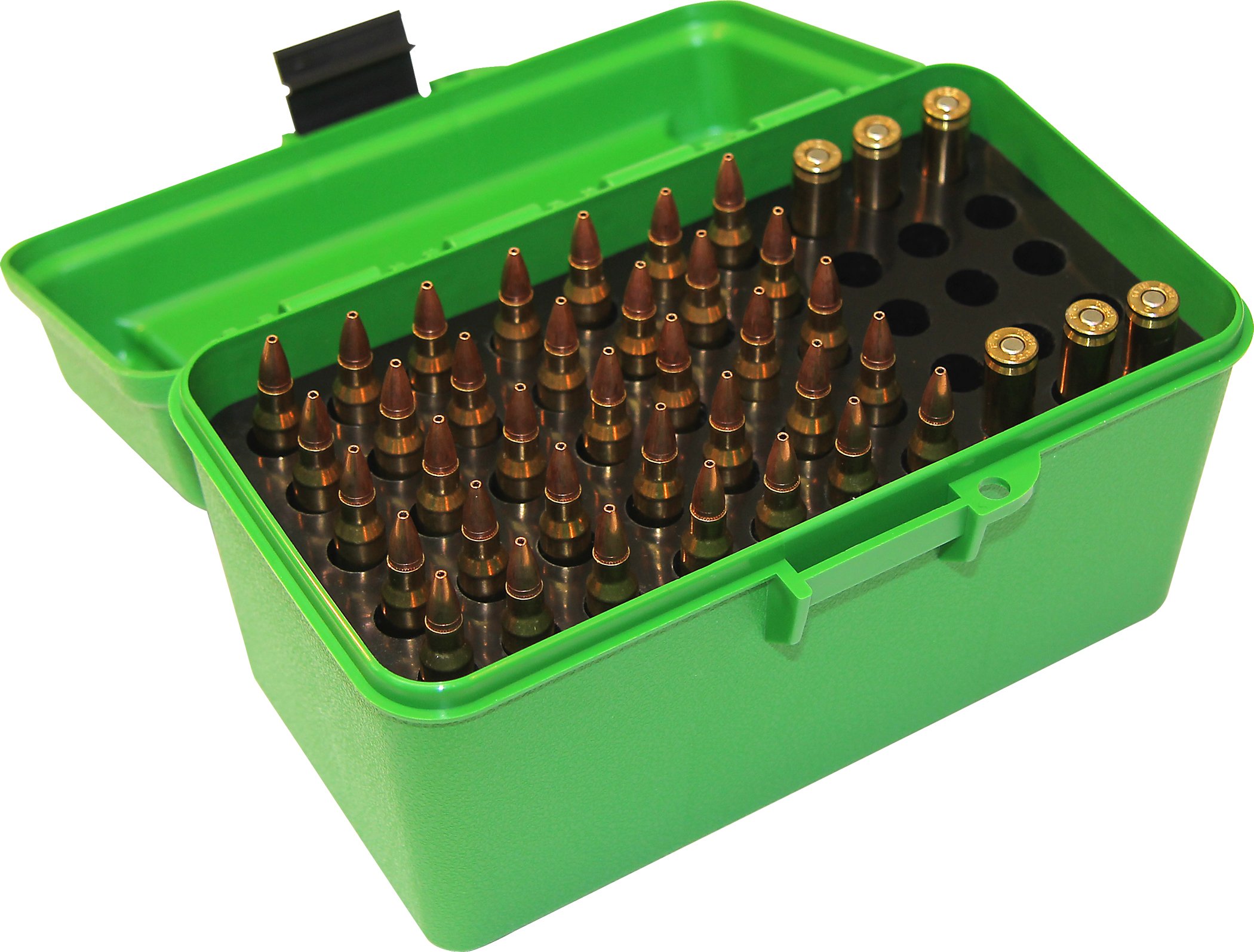 MTM H50-XL-10 H50-XL Deluxe 50 Round Rifle Ammo Box 270 300 WSM 300 338 Rem Ultra Mag 338 Lapua Mag, Green