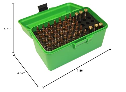 MTM H50-RL Deluxe 50 Round Rifle Ammo Box 25-06 Rem, 270 Win., 30-06 Spr., 7x57 Mauser, Green, Large (H50-RL-10)