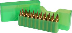 mtm case-gard 20 round slip-top rifle ammo box,clear green,medium