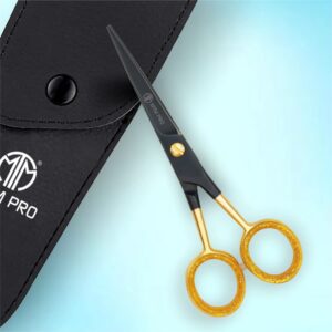 MTM PRO Professional Beard & Mustache Scissors with Mustache Comb Grooming kit For Men Beard Trimming Scissors, Small Grooming Scissors Men, Mustache & Beard Scissors (Black, Gold, 5 inches)