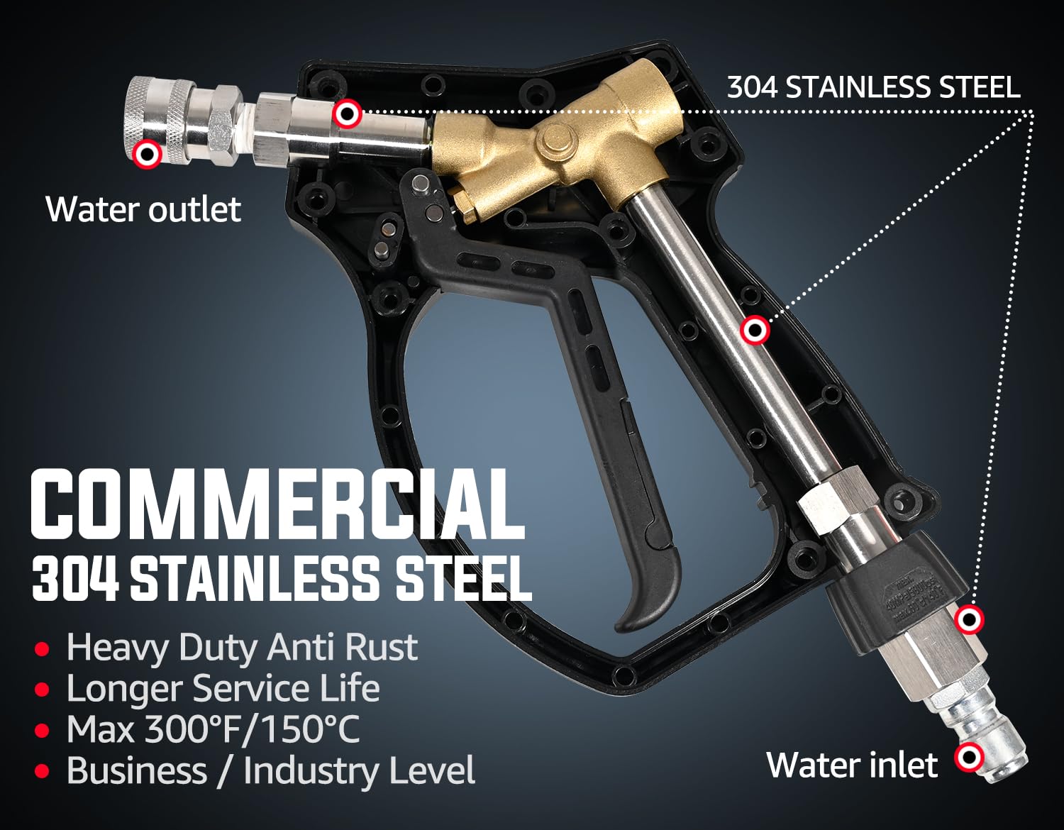 YAMATIC Short Pressure Washer Gun Stainless Steel with Swivel 3/8" Plug, 5000 PSI Power Washer Trigger Handle Replacement for MTM SGS35, SGS28, SG35, SG28 and More Stubby Foam Cannon Gun Car Wash