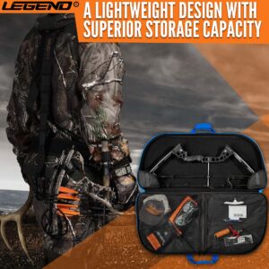 Legend Alpha Compound Bow Case - Fits MTM Ultra Compact Arrow Cases - Archery Bow Bag with Back & Shoulder Straps - With Cam Protectors, Soft Padding, & Extra Pockets 37"x16.5" Interior - Black