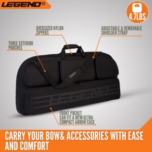 Legend Alpha Compound Bow Case - Fits MTM Ultra Compact Arrow Cases - Archery Bow Bag with Back & Shoulder Straps - With Cam Protectors, Soft Padding, & Extra Pockets 37"x16.5" Interior - Black