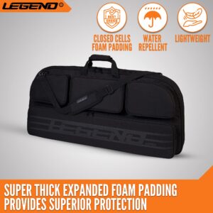 Legend Alpha Compound Bow Case - Fits MTM Ultra Compact Arrow Cases - Archery Bow Bag with Back & Shoulder Straps - With Cam Protectors, Soft Padding, & Extra Pockets 37"x16.5" Interior - Black