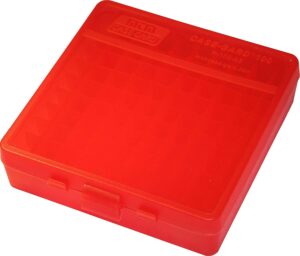 mtm plastic ammo box, clear red 100 round 40 s&w / 45 acp (2)