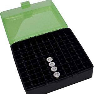 MTM Plastic Ammo Box, Clear Green/Black 100 Round 9MM / 380 (3)