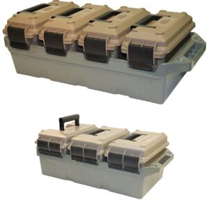 mtm ac4c ammo crate (4-can) brown, 30 caliber & mtm ac3c 3-can ammo crate 50 caliber, tan, unknown