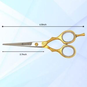 MTM PRO Hair Cutting Scissors，6.5 Inch Professional Stainless Steel Barber Hair Scissors，for Both Salon and Home Use (Golden Handle)