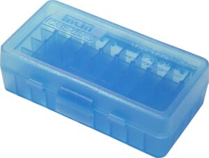 mtm plastic ammo box, clear blue 50 round 9mm / 380 (2)