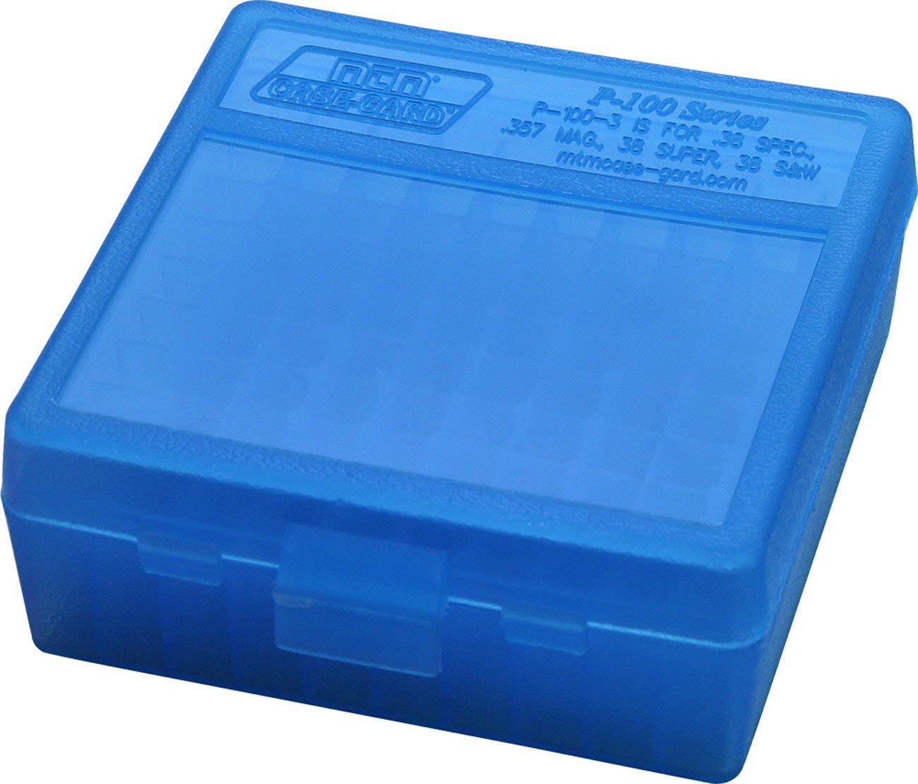 MTM Plastic Ammo Box, Clear Blue 100 Round 38/357 (2)