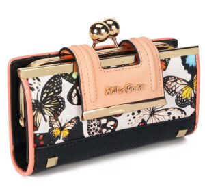 vnfioei women wallet leather large capacity women's handbag large capacity long wallet, with 10-card slots and clips, and zero wallet with buckle in the middle butterfly.