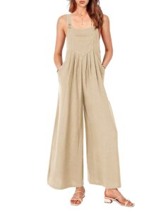 buenoble linen overalls for women loose fit boho wide leg jumpsuits casual summer pleated rompers with pockets(0020-apricot-m)