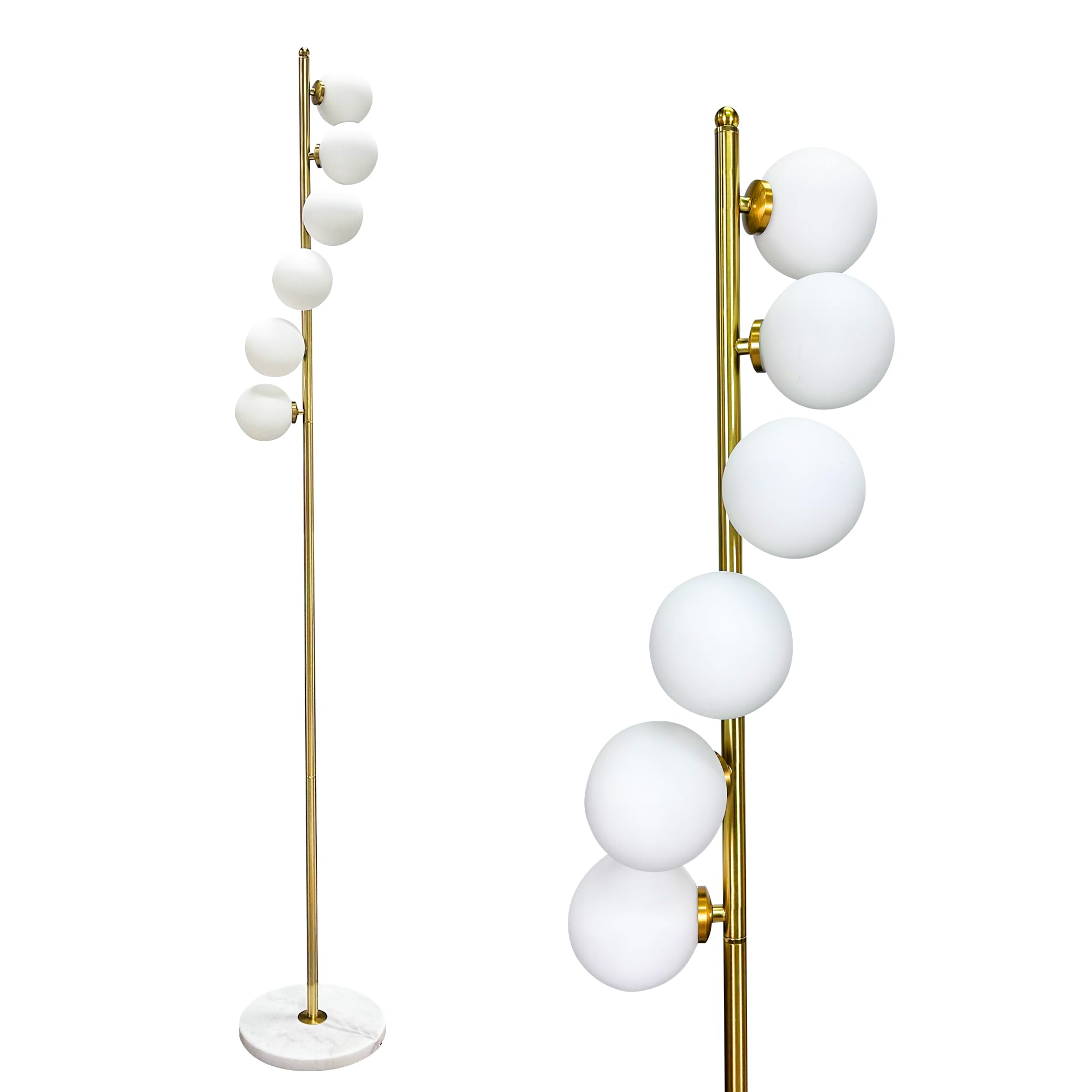 VENIVIDI 6 Spherical Floor Lamps, Using Medieval Modern Floor Lamps, Including Frosted Glass lampshades and Modern Gold Floor Lamps with Light Bulbs, Living Room, Bedroom, and Office Decorations