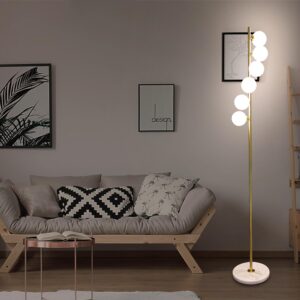 VENIVIDI 6 Spherical Floor Lamps, Using Medieval Modern Floor Lamps, Including Frosted Glass lampshades and Modern Gold Floor Lamps with Light Bulbs, Living Room, Bedroom, and Office Decorations