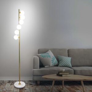 VENIVIDI 6 Spherical Floor Lamps, Using Medieval Modern Floor Lamps, Including Frosted Glass lampshades and Modern Gold Floor Lamps with Light Bulbs, Living Room, Bedroom, and Office Decorations