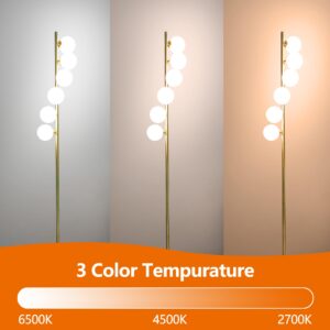 VENIVIDI 6 Spherical Floor Lamps, Using Medieval Modern Floor Lamps, Including Frosted Glass lampshades and Modern Gold Floor Lamps with Light Bulbs, Living Room, Bedroom, and Office Decorations