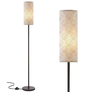 rzntjhuina modern boho standing lamps geometric gray white texture minimalist floor lamp metal pole lamp with linen lampshade for bedroom living room office nursery reading foot switch