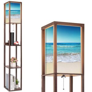 bvcahsaw floor lamp with shelves beach scene showing sand sea sky modern standing tall lamp usb ports & power outlet corner lamp nightstand light for living room bedroom