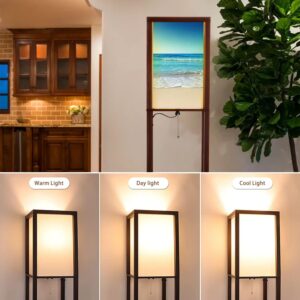 BVCAHSAW Floor Lamp with Shelves Beach scene showing sand sea sky Modern Standing Tall Lamp USB Ports & Power Outlet Corner Lamp Nightstand Light for Living Room Bedroom