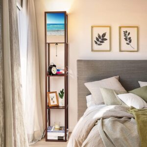 BVCAHSAW Floor Lamp with Shelves Beach scene showing sand sea sky Modern Standing Tall Lamp USB Ports & Power Outlet Corner Lamp Nightstand Light for Living Room Bedroom