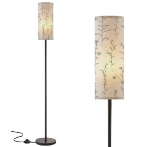 rzntjhuina modern boho standing lamps hand drawn wild flower silhouette gray minimalist floor lamp metal pole lamp with linen lampshade for bedroom living room office nursery reading foot switch