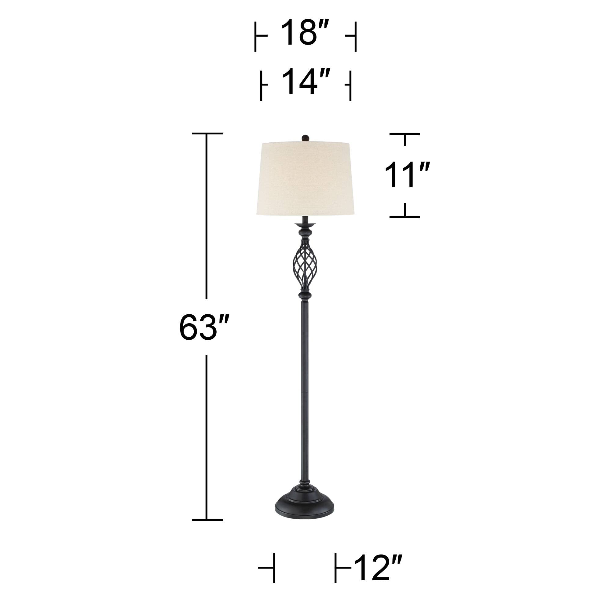 Franklin Iron Works Annie Traditional 63" Tall Standing Floor Lamps Set of 2 Lights Iron Scroll Brown Bronze Finish Living Room Bedroom House Reading Office Home Decor Entryway Cream Drum Shade