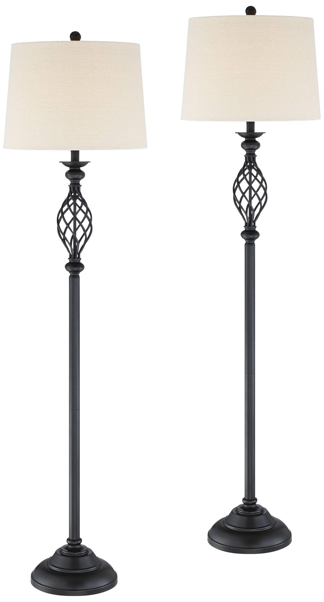 Franklin Iron Works Annie Traditional 63" Tall Standing Floor Lamps Set of 2 Lights Iron Scroll Brown Bronze Finish Living Room Bedroom House Reading Office Home Decor Entryway Cream Drum Shade