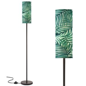 modern standing lamps watercolor tropical palm leaves minimalist floor lamp metal pole lamp with linen lampshade for bedroom living room office nursery reading beach house decor foot switch