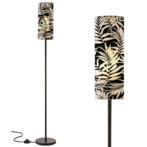 rzntjhuina modern standing lamps white fern leaves a black pattern modern palm leaves minimalist floor lamp metal pole lamp with linen lampshade for bedroom living room office nursery reading