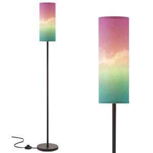 rzntjhuina boho standing lamps cloud sky a pastel colored abstract sky minimalist floor lamp metal pole lamp with linen lampshade for bedroom living room office nursery reading foot switch