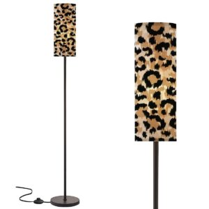 rzntjhuina modern standing lamps faux leopard skin pattern black brown spots hand painted minimalist floor lamp metal pole lamp with linen lampshade for bedroom living room office nursery reading