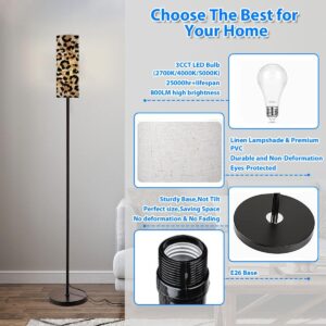 RZNTJHUINA Modern Standing Lamps Faux Leopard Skin Pattern Black Brown Spots Hand Painted Minimalist Floor Lamp Metal Pole Lamp with Linen Lampshade for Bedroom Living Room Office Nursery Reading