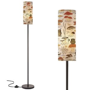 rzntjhuina modern standing lamps pattern funny cartoon owls cute cartoon mushrooms white minimalist floor lamp metal pole lamp with linen lampshade for bedroom living room office nursery reading