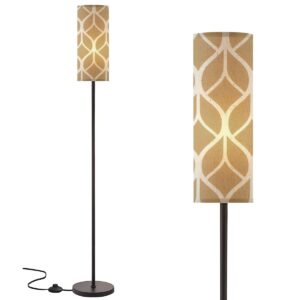 rzntjhuina boho standing lamps abstract geometric pattern stripes a beige white minimalist floor lamp metal pole lamp with linen lampshade for bedroom living room office nursery reading foot switch