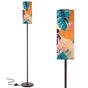 rzntjhuina modern standing lamps bohemian abstract tropical print contemporary minimalist floor lamp metal pole lamp with linen lampshade for bedroom living room office nursery reading foot switch