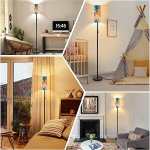 RZNTJHUINA Modern Standing Lamps Bohemian Abstract Tropical Print Contemporary Minimalist Floor Lamp Metal Pole Lamp with Linen Lampshade for Bedroom Living Room Office Nursery Reading Foot Switch