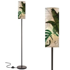 modern standing lamps fashionable tropical tropical bananas monstera leaves minimalist floor lamp metal pole lamp with linen lampshade for bedroom living room office nursery reading foot switch