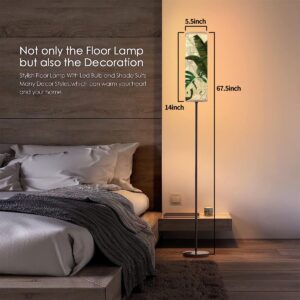 Modern Standing Lamps Fashionable tropical tropical bananas monstera leaves Minimalist Floor Lamp Metal Pole Lamp with Linen Lampshade for Bedroom Living Room Office Nursery Reading Foot Switch